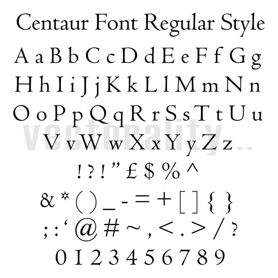 Centaur Font Regular Style Alphabet Numbers Letters Vector Art | Etsy