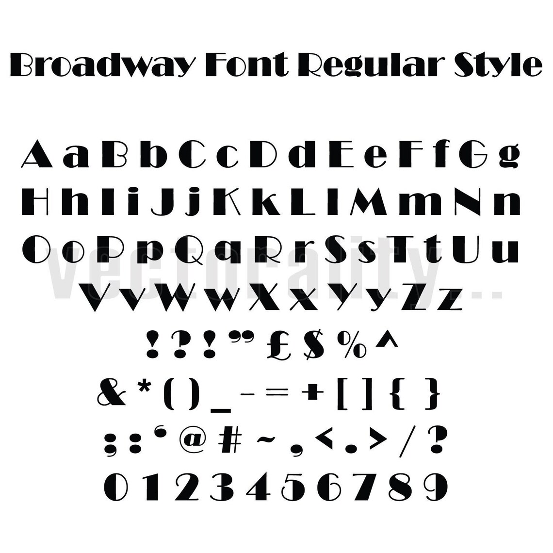Broadway Font Regular Style Alphabet Numbers Letters Vector - Etsy ...