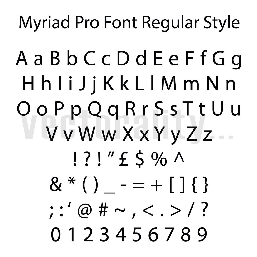 Myriad Pro Font Regular Style Alphabet Numbers Letters Vector Etsy France Myriad Pro Font Regular Style Alphabet Numbers Letters Vector Etsy France