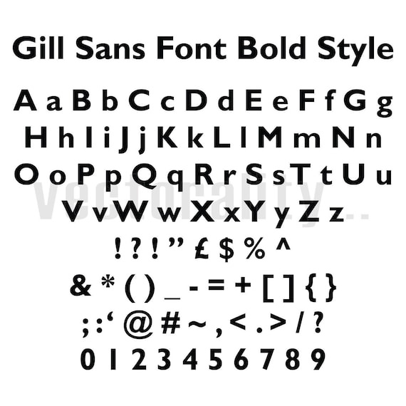 Gill Sans Font Bold Style Alphabet Letters Vector Art File | Etsy