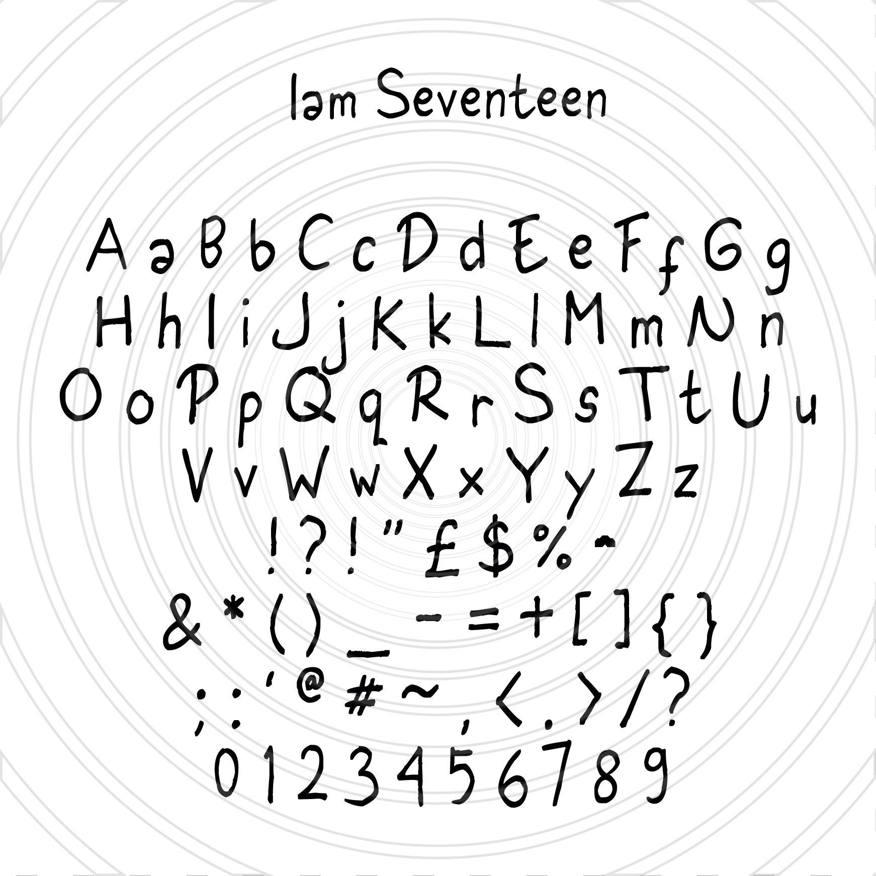 Bubble letters numbers seventeen in cursive font - punchlity