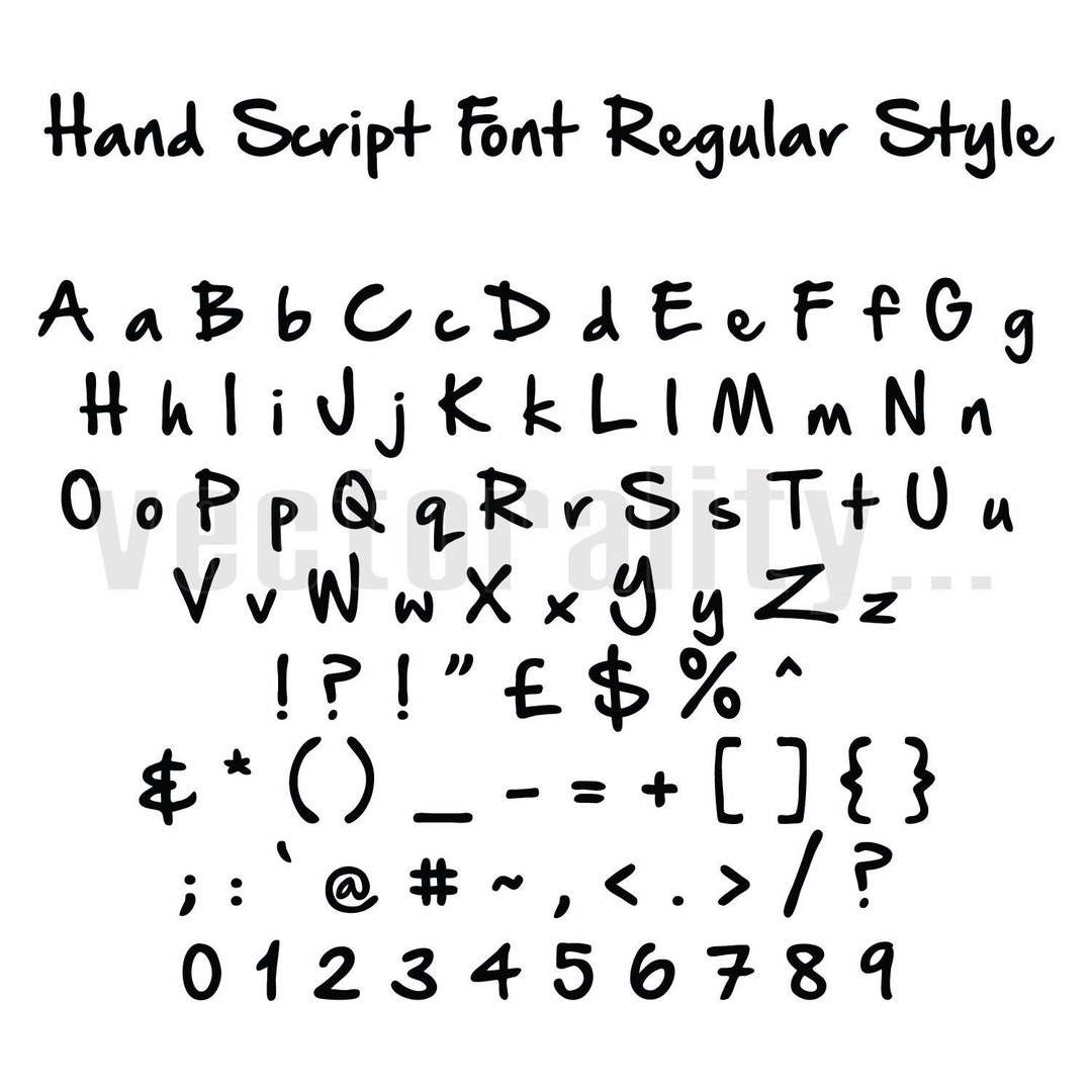Hand Script Font Regular Style Alphabet Numbers Letters Vector Etsy Hand Script Font Regular Style Alphabet Numbers Letters Vector Etsy