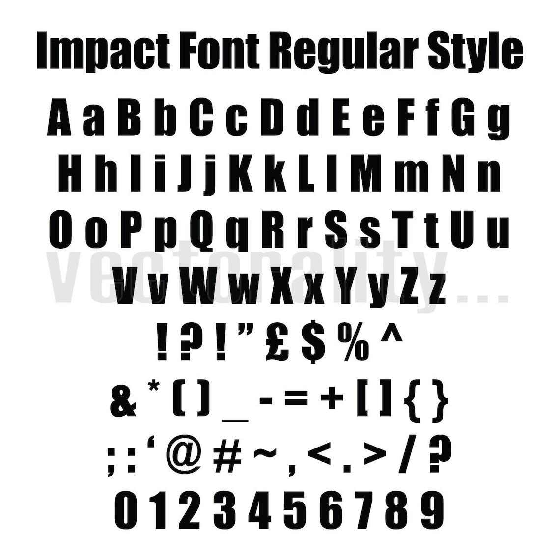 Impact Font Regular Style Alphabet Numbers Letters Vector Art - Etsy