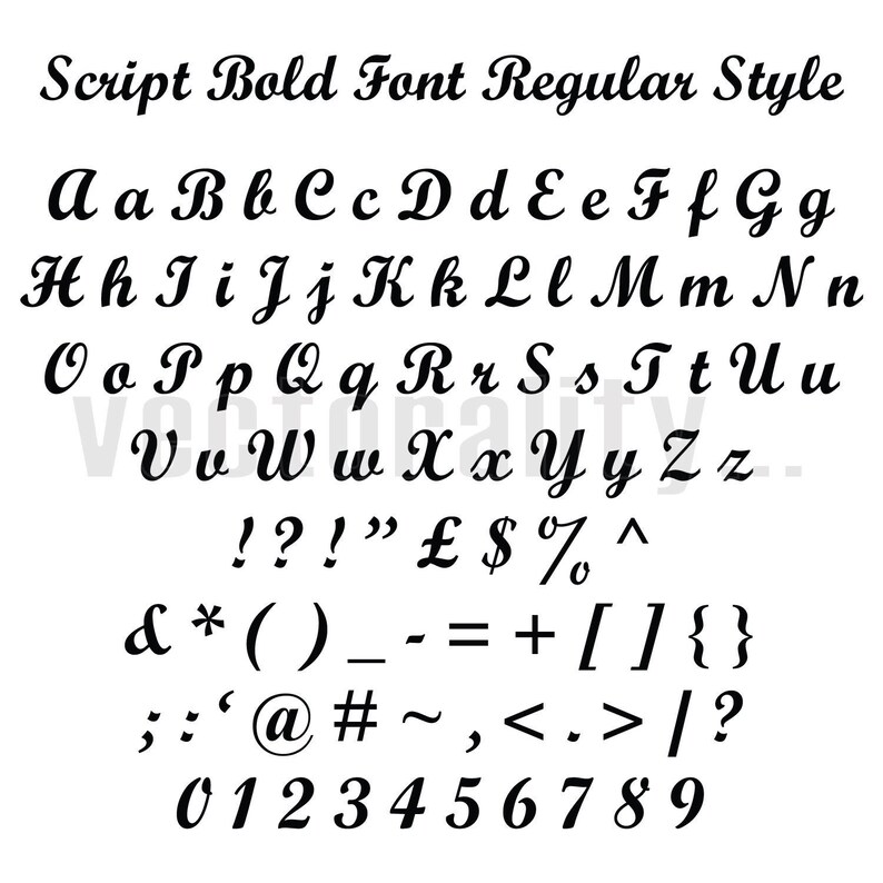 Script Bold Font Regular Style Alphabet Numbers Letters Vector - Etsy