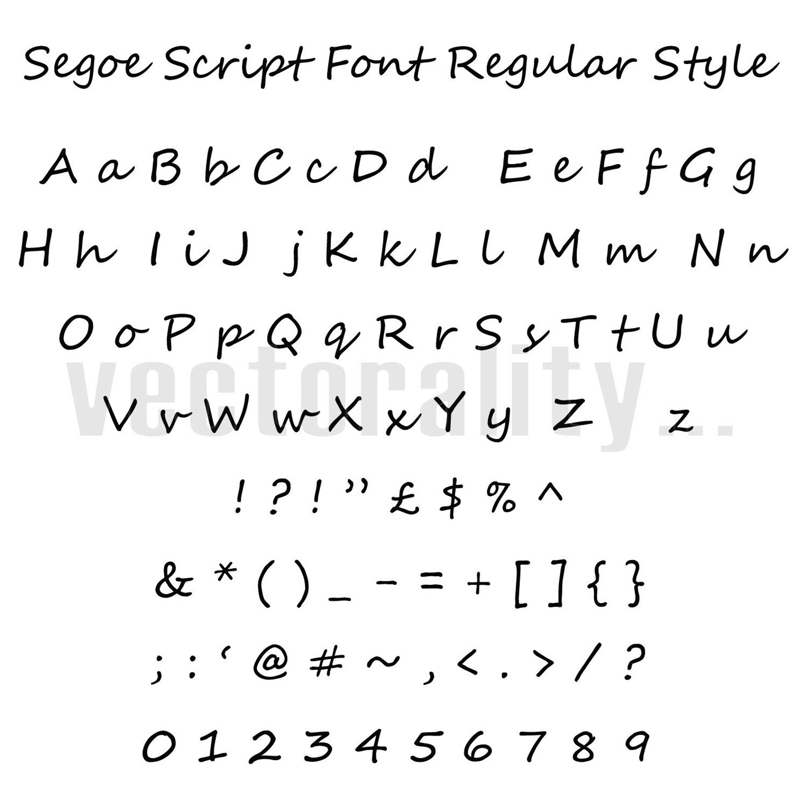 Segoe Script Font Regular Style Alphabet Numbers Letters | Etsy