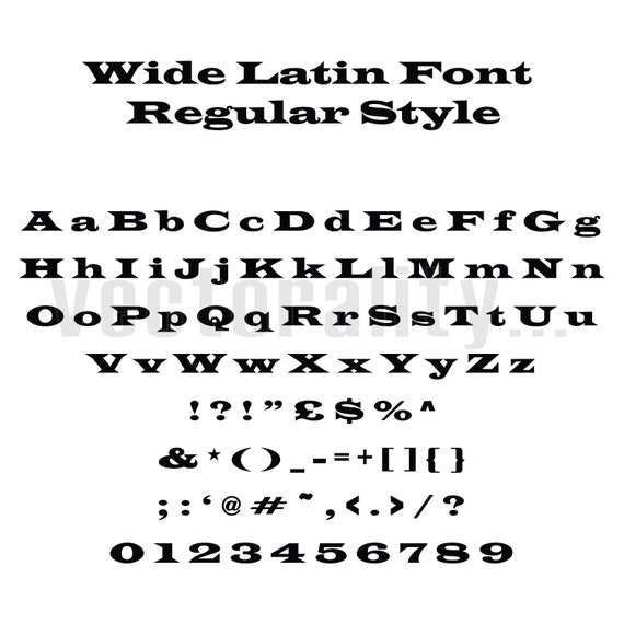 Wide Latin Font Regular Style Alphabet Numbers Letters Vector | Etsy