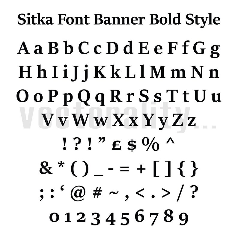 Sitka Font Banner Bold Style Alphabet Numbers Letters Vector - Etsy