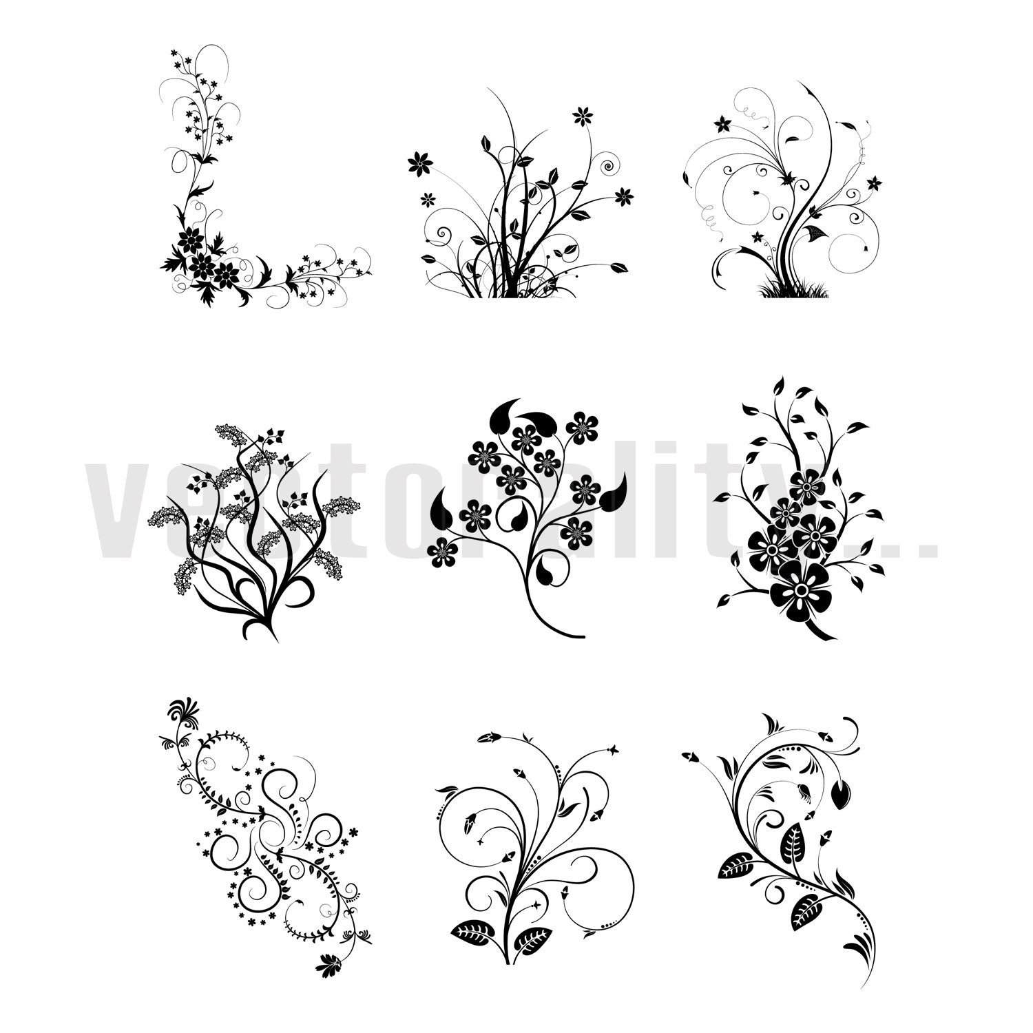 Flower Floral Scroll Ornate Swirl Vine Leaf Vector Art Instant | Etsy