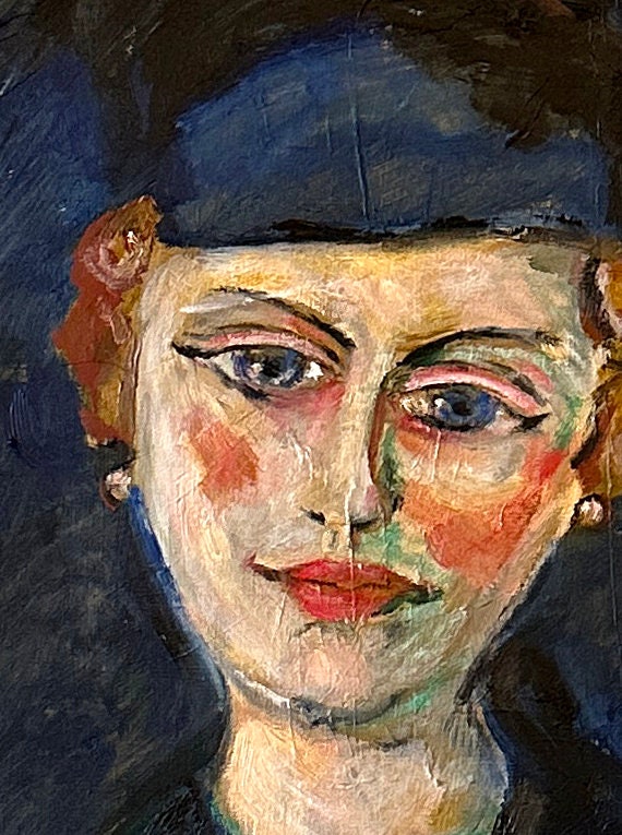 Large Expressionist Portrait of a Woman, Original Oil Painting From the ...