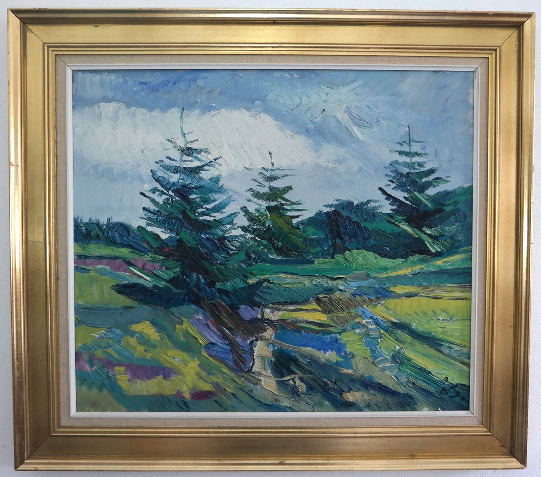 Spring Colors in the Country, Expressionist, Aage Strand, Original Oil ...