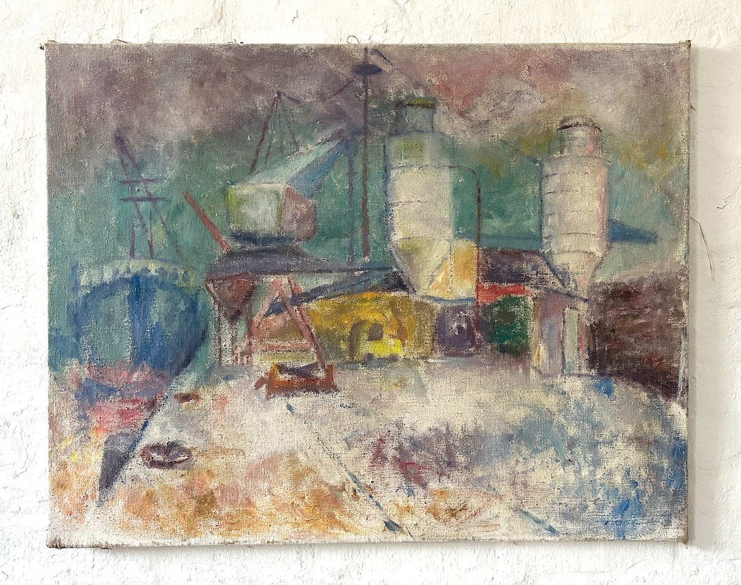 Expressionist, Scene From the Industrial Port. Oil Painting Around 1930 ...