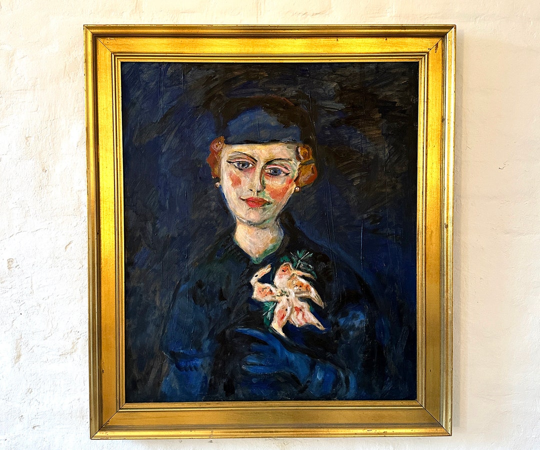 Large Expressionist Portrait of a Woman, Original Oil Painting From the ...