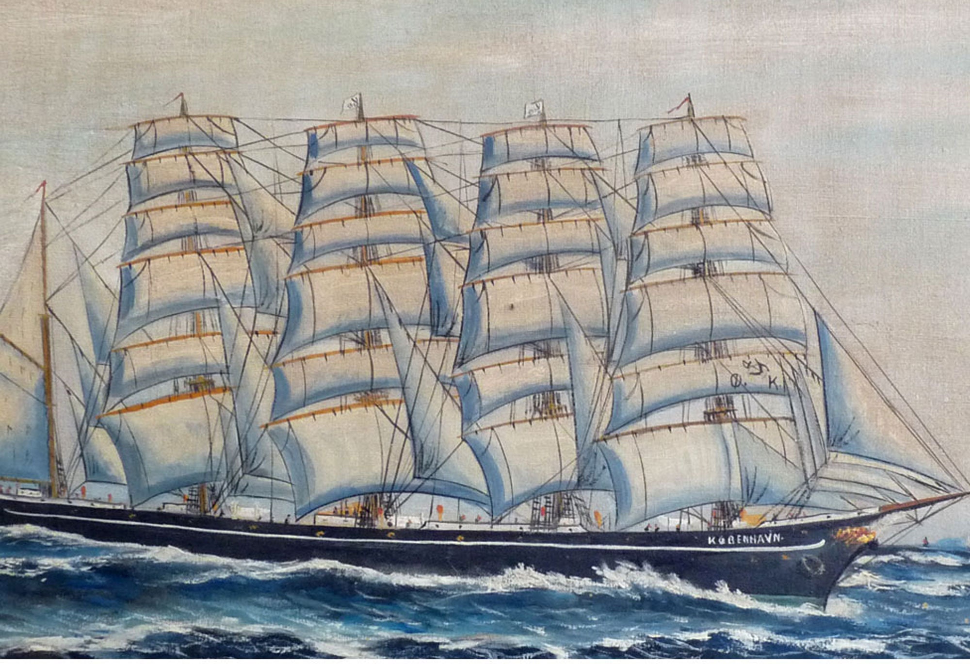 The five-masted bark Kobenhavn 1st half 20th century signed: | Etsy