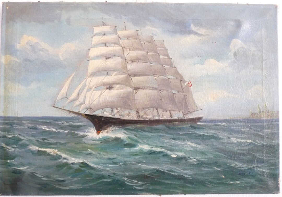 Five-masted Bark in Front of Kronborg, 1st Half 20th Century Signed ...