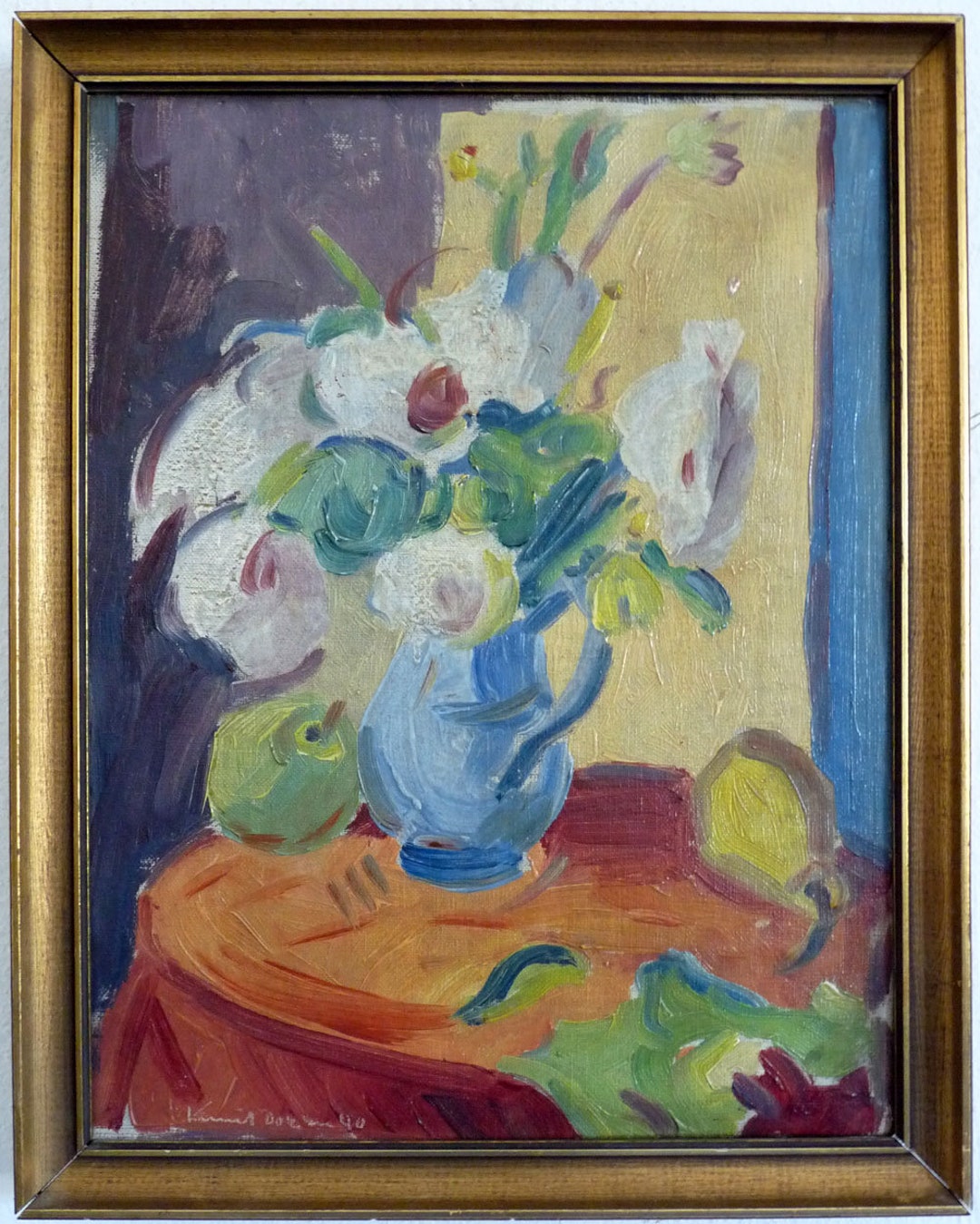 Still Life: Flowers in Blue Jug, 1940 Signed Hard to Read 40 - Etsy
