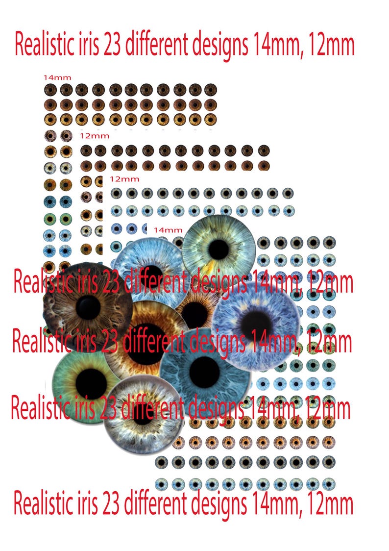Realistic Iris for Dolls and Toys. Round Pupil. Sizes 14mm, 12mm ...