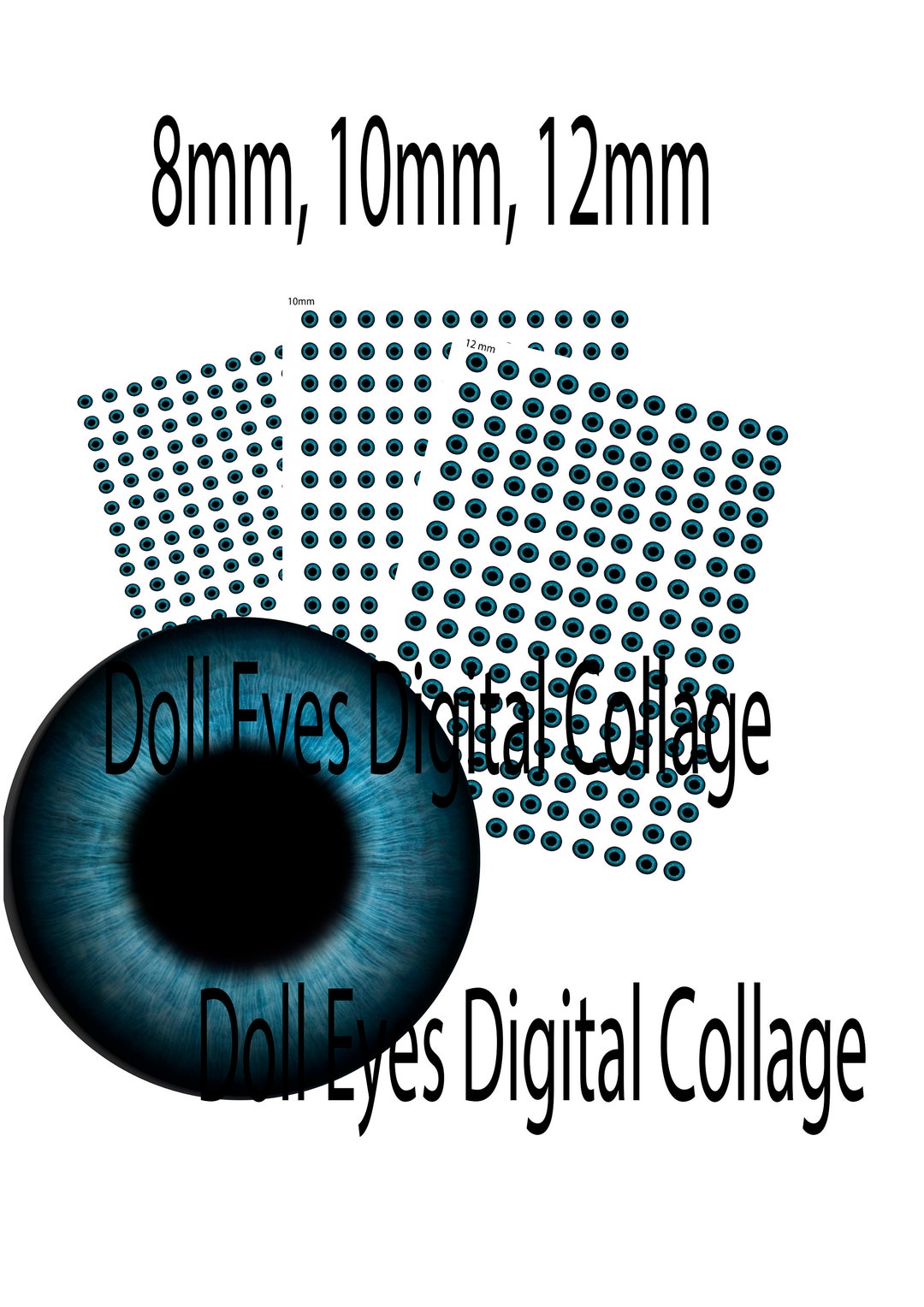 Blue Realistic Doll Eyes Digital Collage Sheets Printable Pupils Irides ...