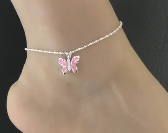 Butterfly Anklet Sterling Silver Beaded Ankle Bracelet Good | Etsy