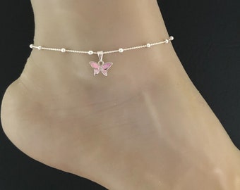 Butterfly Anklet Sterling Silver Beaded Ankle Bracelet Good | Etsy