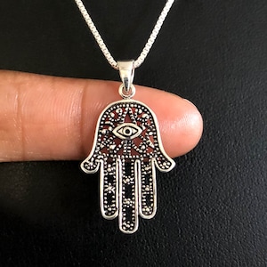 Hamsa Necklace Sterling Silver Hamsa Pendant Evil Eye Charm Pendant Evil Eye Jewelry Protection Necklace Hand of Fatima Necklace Etsy