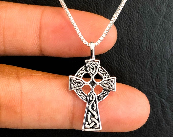 Trinity Celtic Cross Necklace, Sterling Silver Triquetra Cross Necklace ...