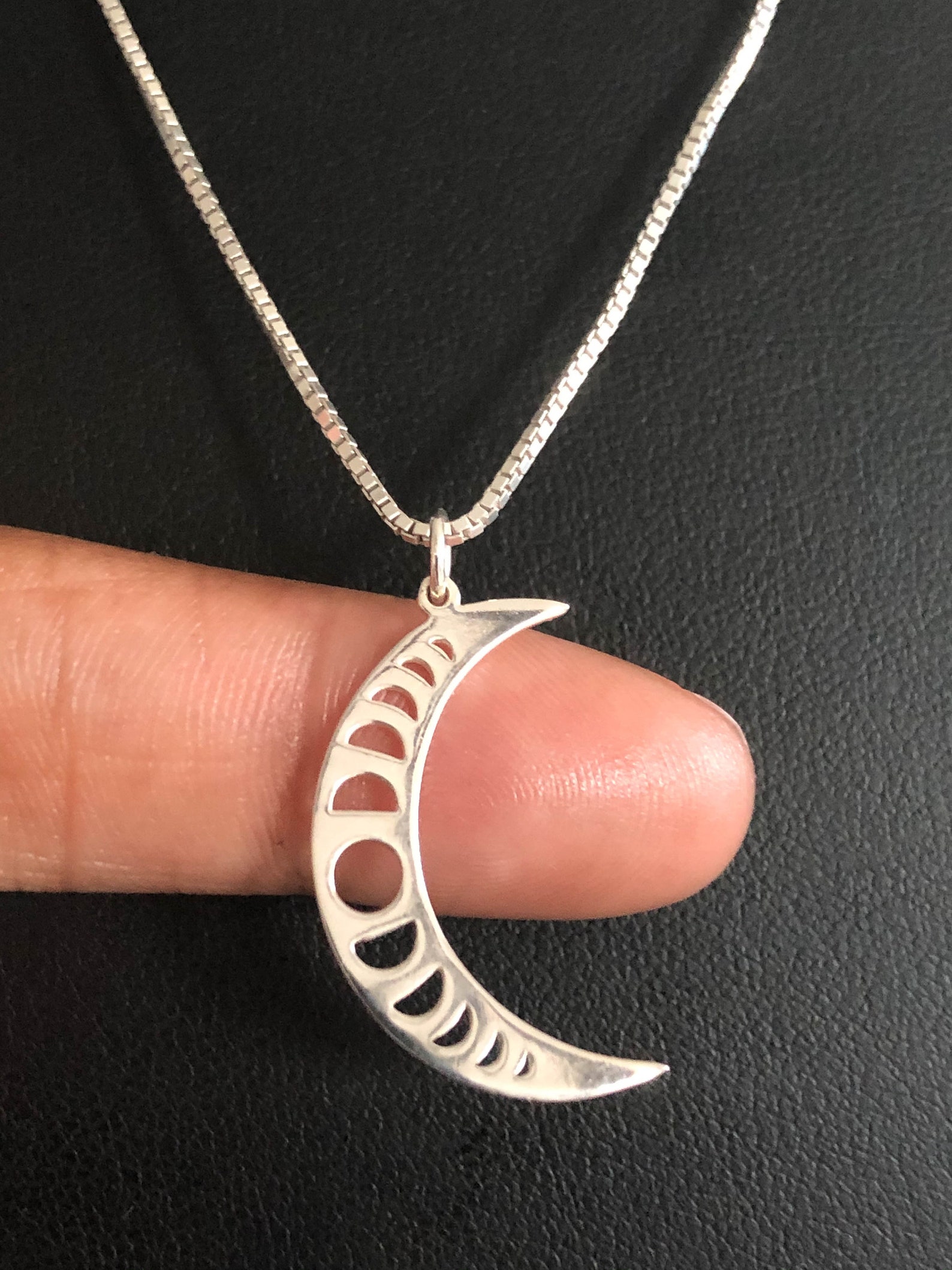 Moon Phase Necklace, Sterling Silver Moon Phase Pendant, Crescent Moon ...
