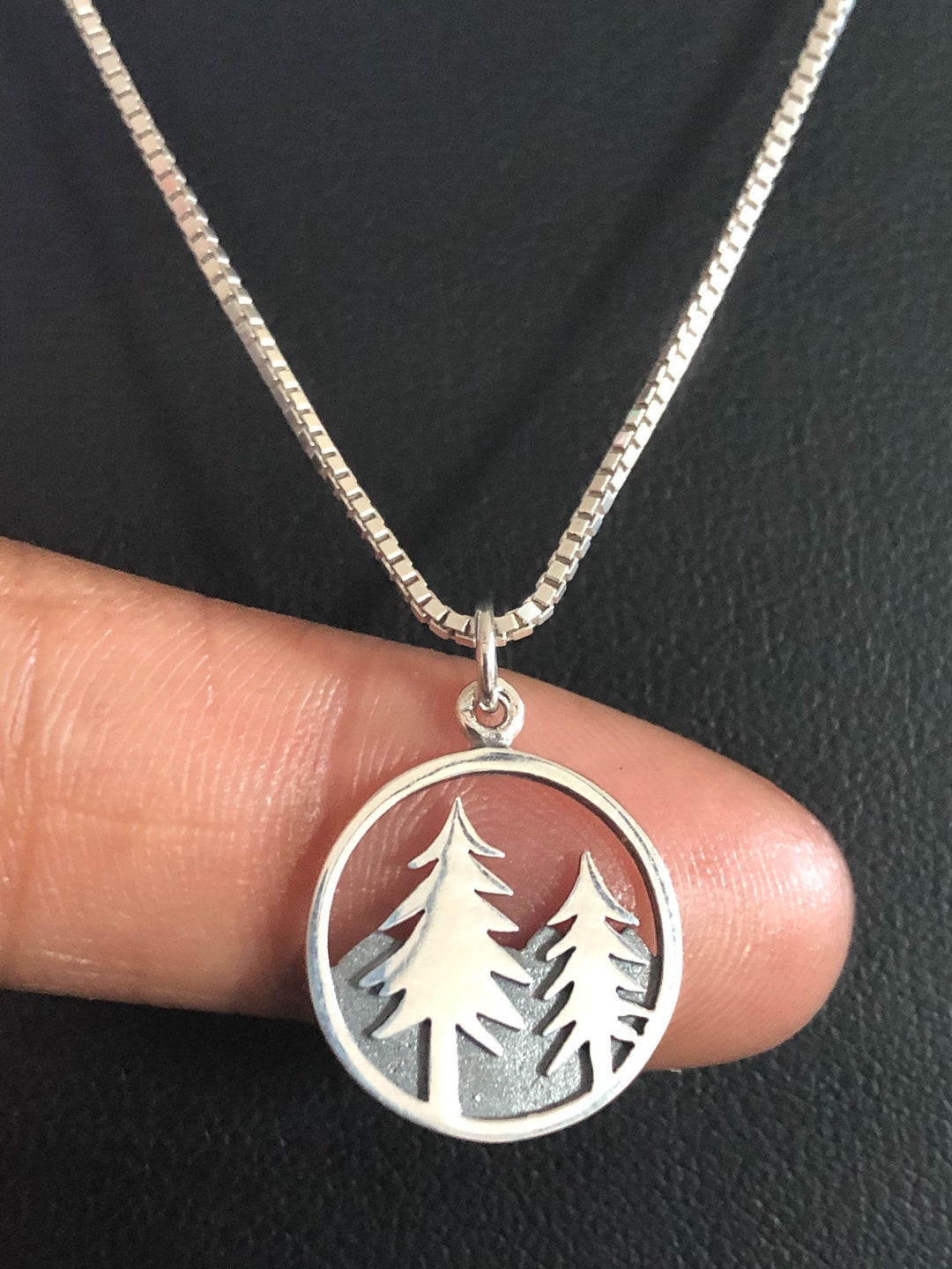 Pine Tree Necklace, Sterling Silver Pine Tree Pendant, Mountain Range ...