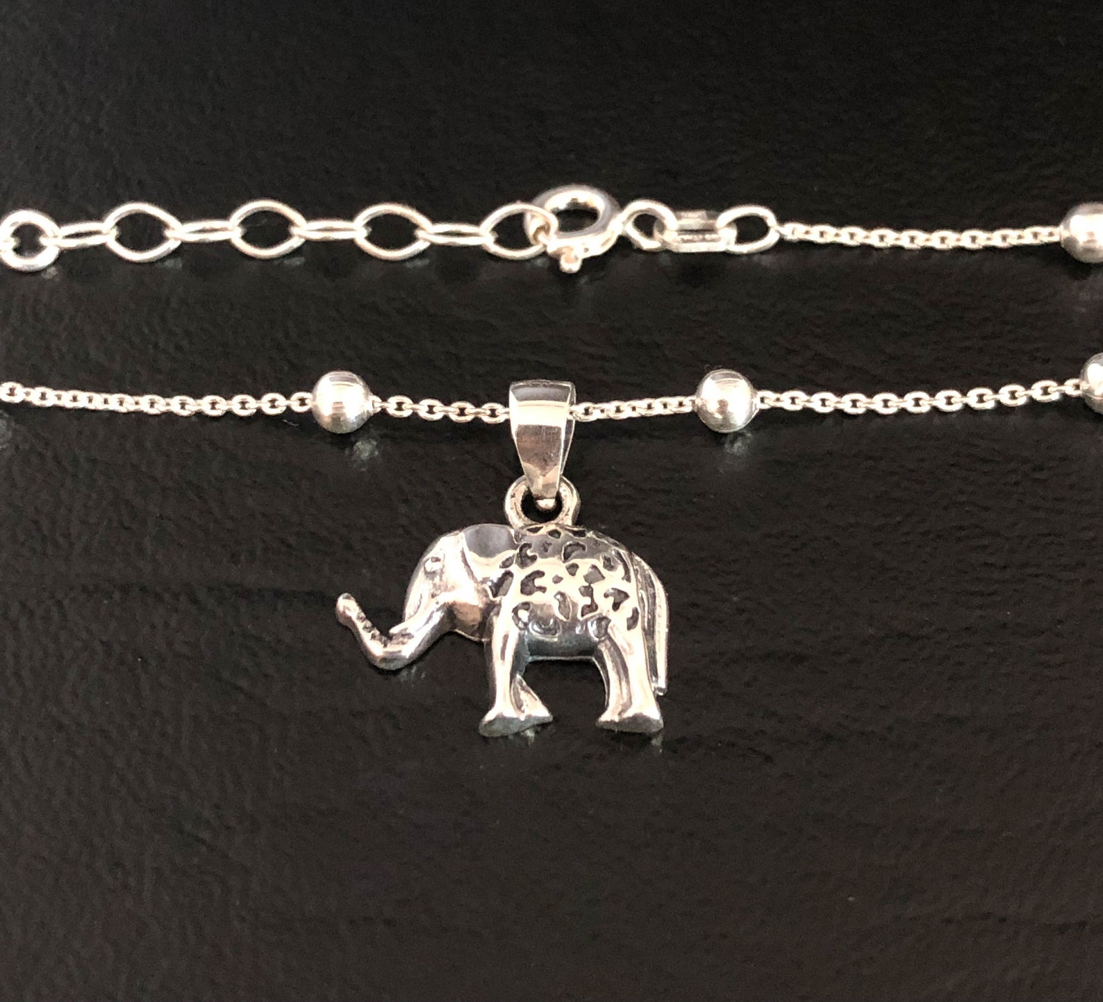Elephant Anklet, Sterling Silver Beaded Ankle Bracelet, Good Luck Charm ...