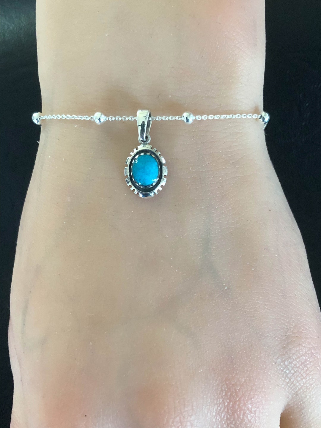 Genuine Turquoise Bracelet, Sterling Silver Beaded Bracelet, Turquoise ...