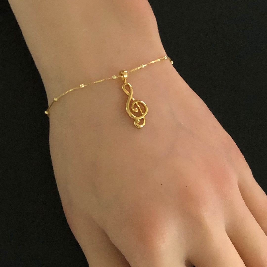 Gold Treble Clef Bracelet, Gold Plated Over Sterling Silver Beaded ...