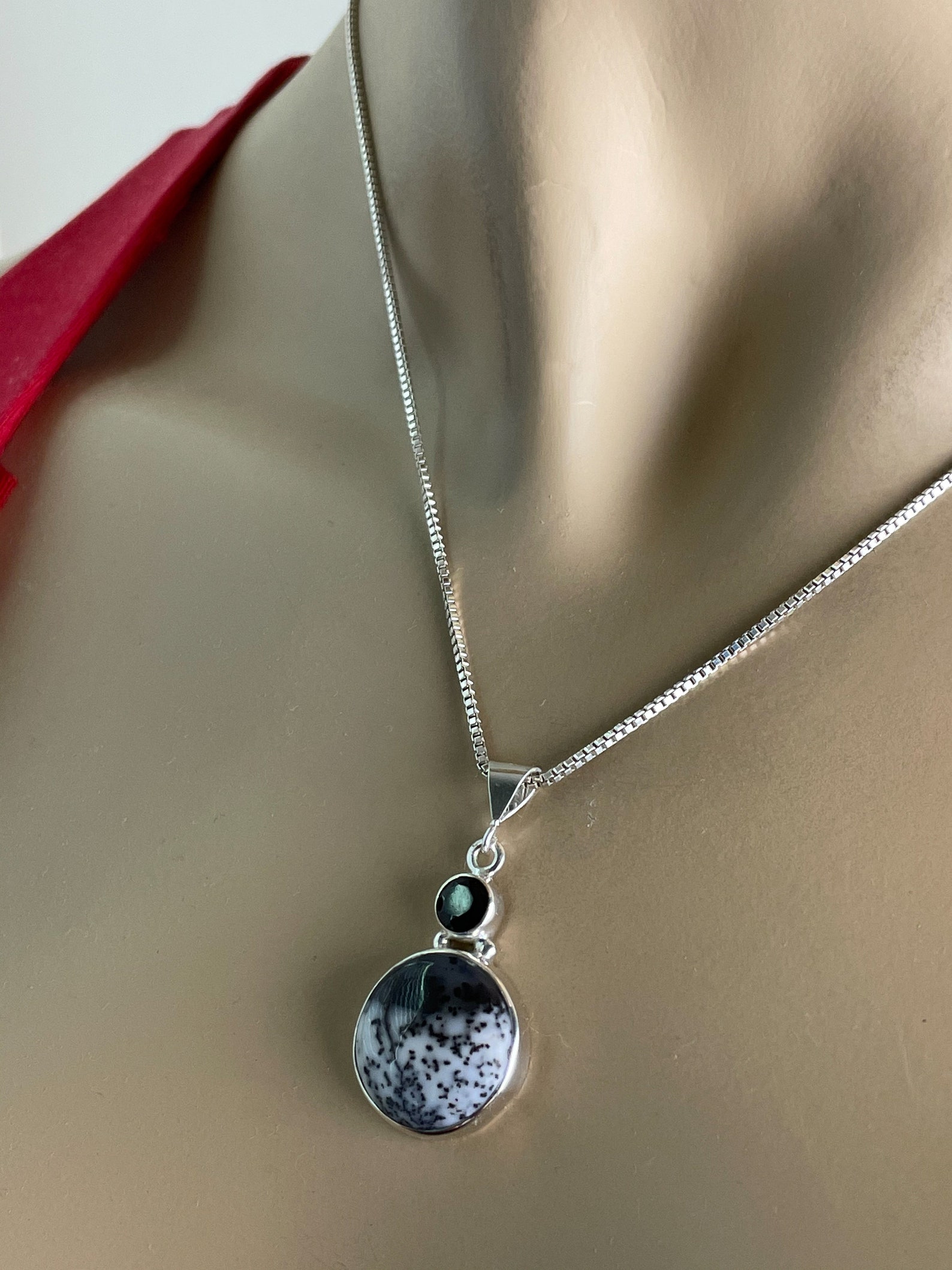 Natural Merlinite Necklace Sterling Silver Dendritic Opal - Etsy Canada