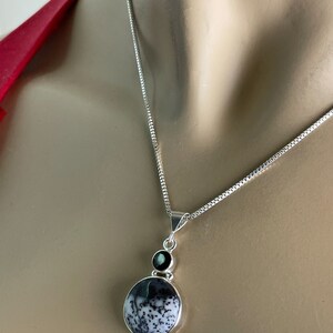 Natural Merlinite Necklace, Sterling Silver Dendritic Opal Pendant ...