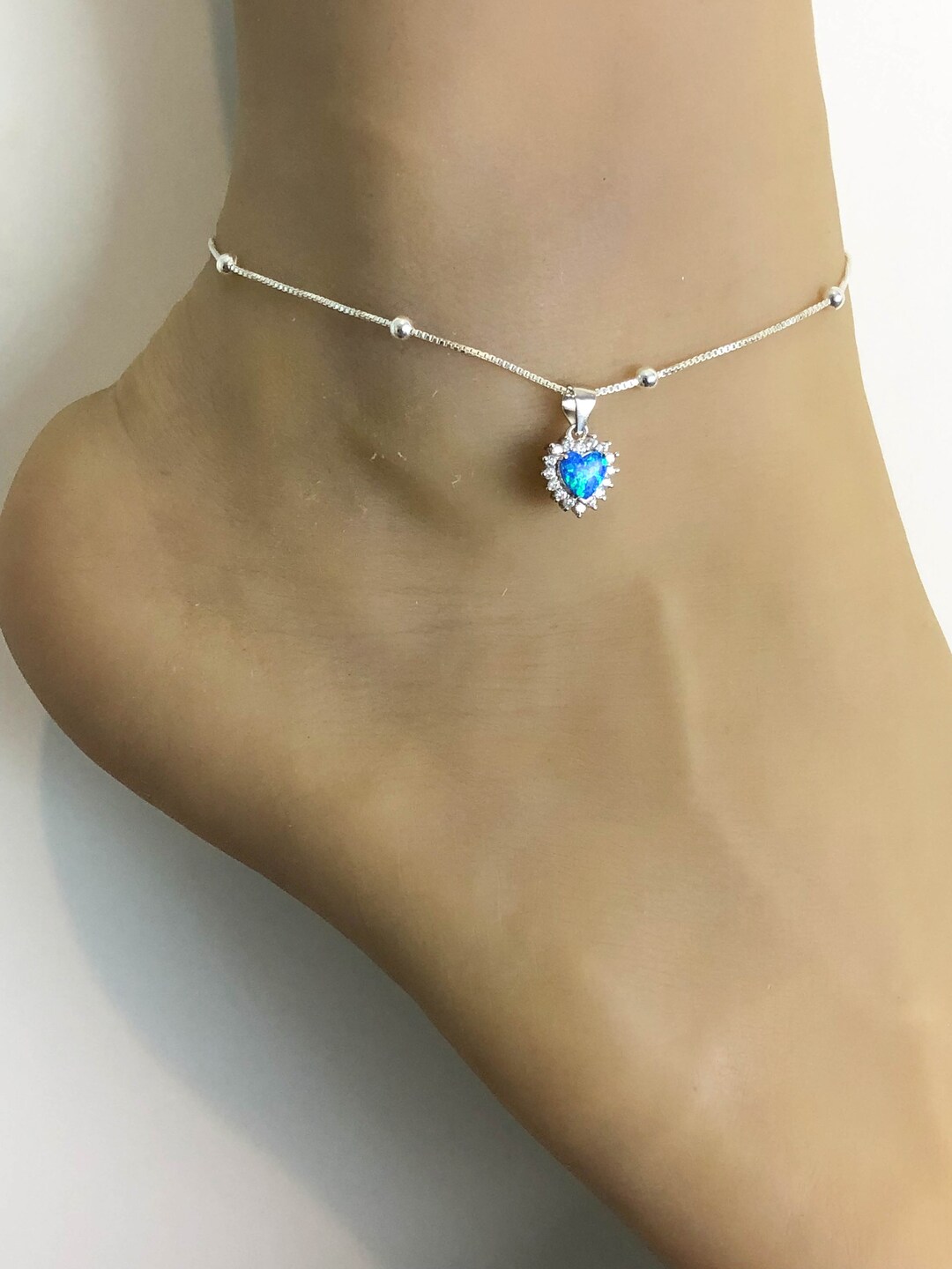 Blue Opal Anklet, Sterling Silver Beaded Ankle Bracelet, Good Luck ...
