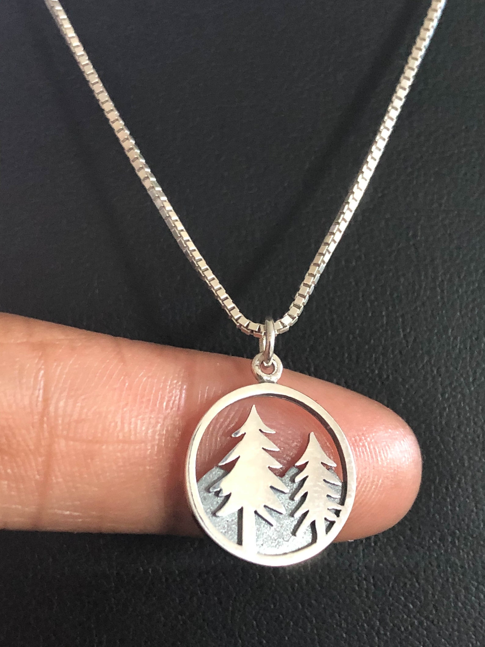 Pine Tree Necklace, Sterling Silver Pine Tree Pendant, Mountain Range ...