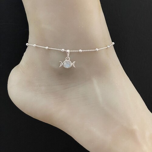 Moon Phase Anklet Sterling Silver Beaded Ankle Bracelet Moon - Etsy