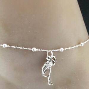 Flamingo Anklet, Sterling Silver Beaded Ankle Bracelet, Good Luck Charm ...