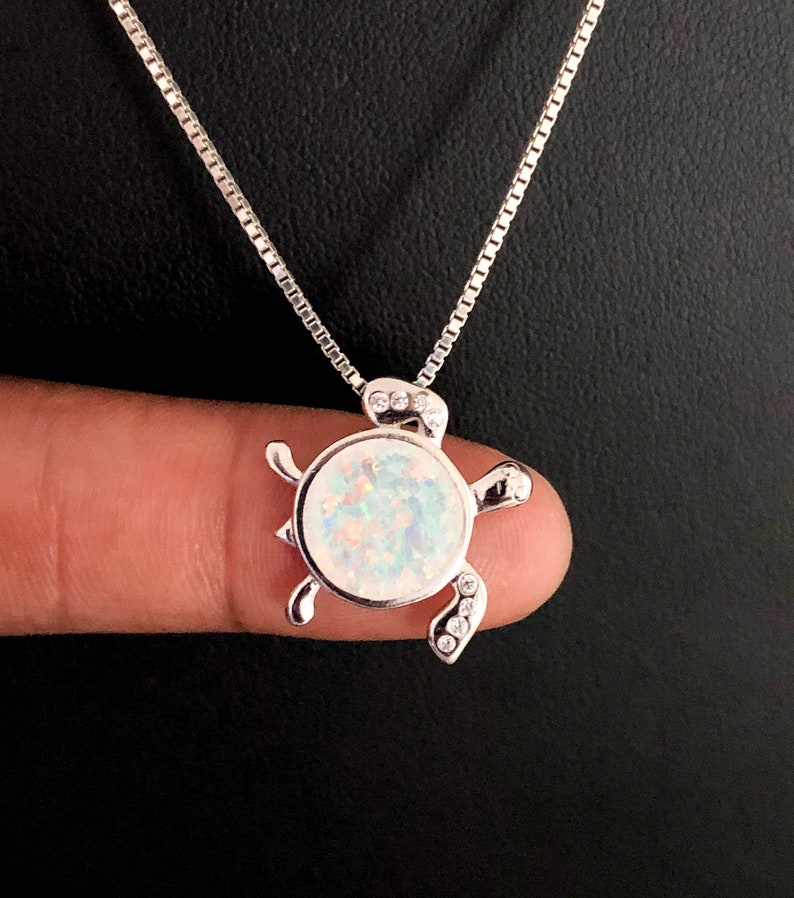 Opal Turtle Necklace Sterling Silver White Opal Pendant - Etsy