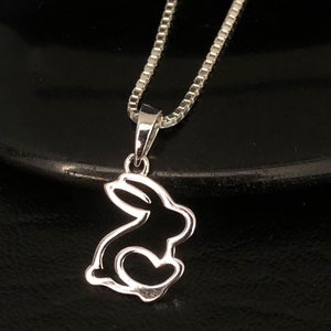 Rabbit Necklace, Sterling Silver Bunny Pendant, Delicate Rabbit Charm ...