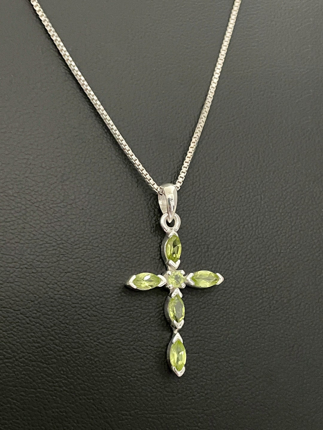 Natural Peridot Cross Necklace, Sterling Silver Peridot Pendant, August ...