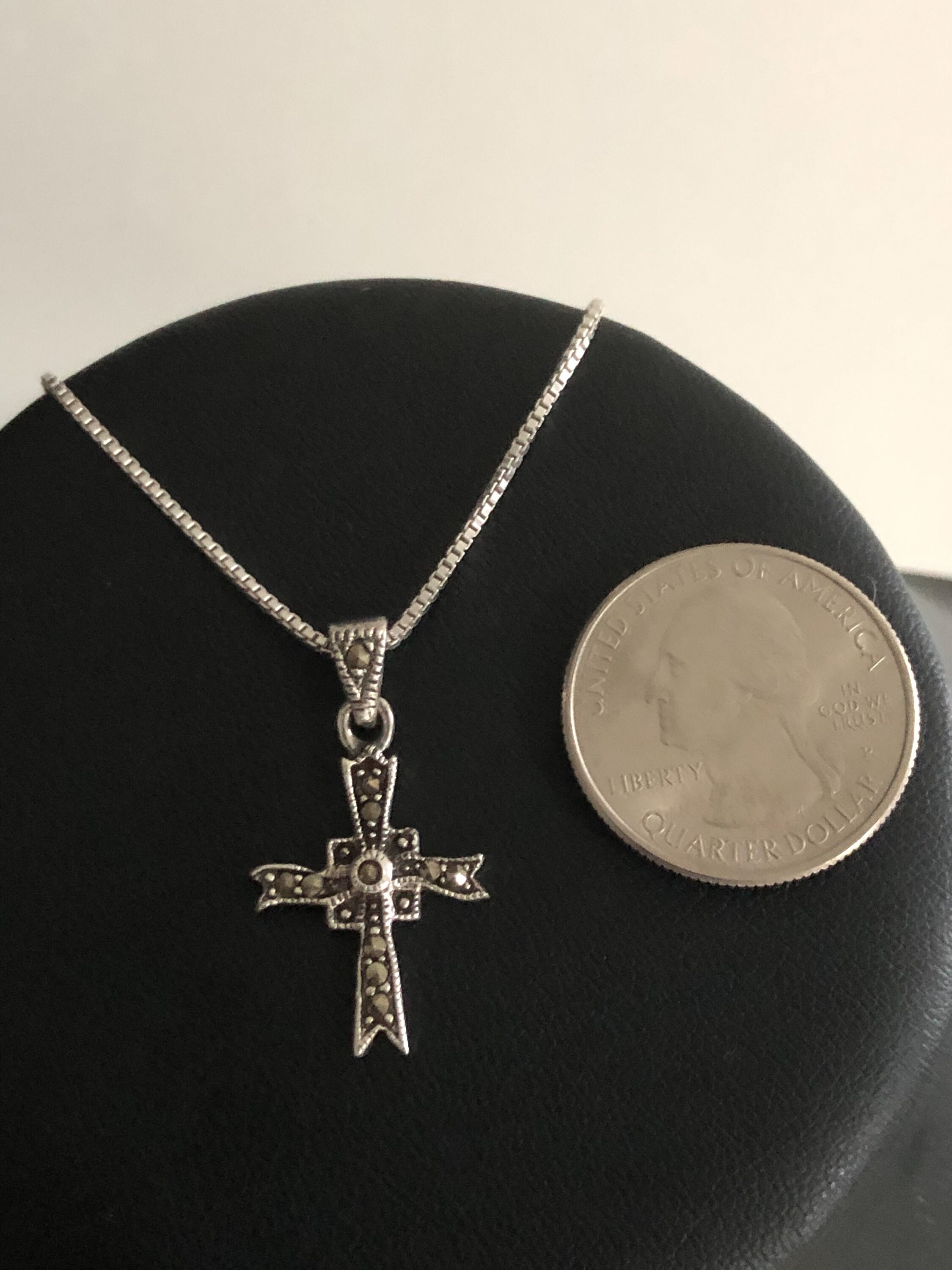Marcasite Cross Necklace, Sterling Silver Marcasite Cross Pendant ...