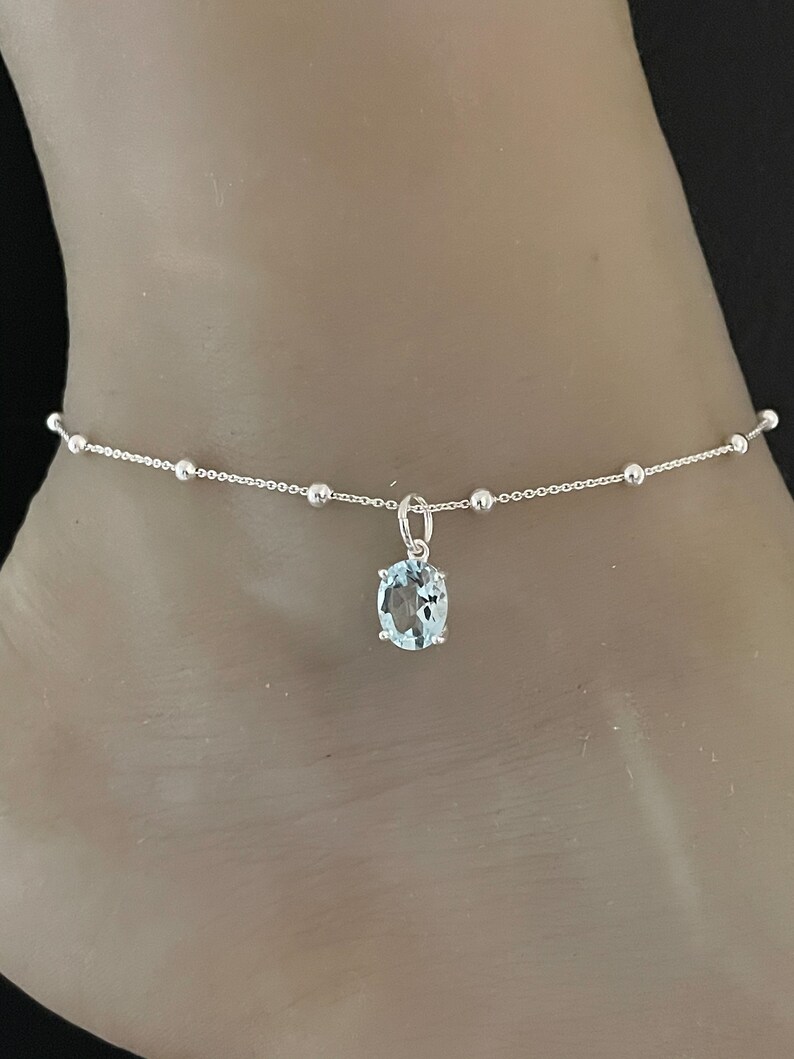 Genuine Blue Topaz Anklet Sterling Silver Beaded Ankle - Etsy