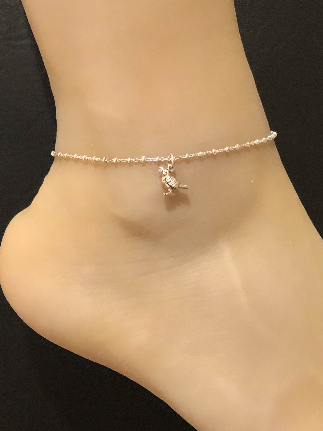 Calling Bird Anklet, Sterling Silver Beaded Ankle Bracelet, Penguin ...