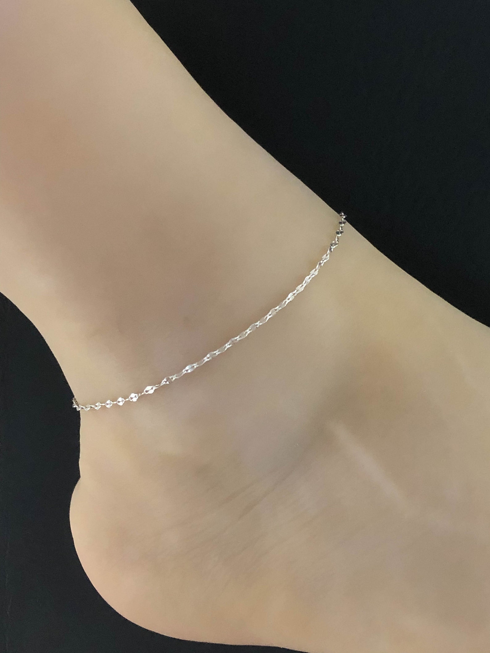 Coffee Linked Anklet Rhodium Plated Over Sterling Silver | Etsy