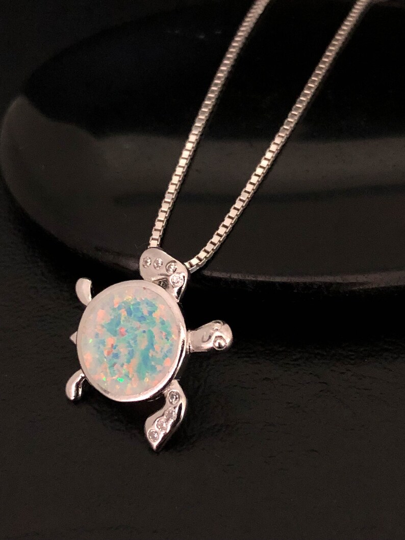Opal Turtle Necklace Sterling Silver White Opal Pendant - Etsy