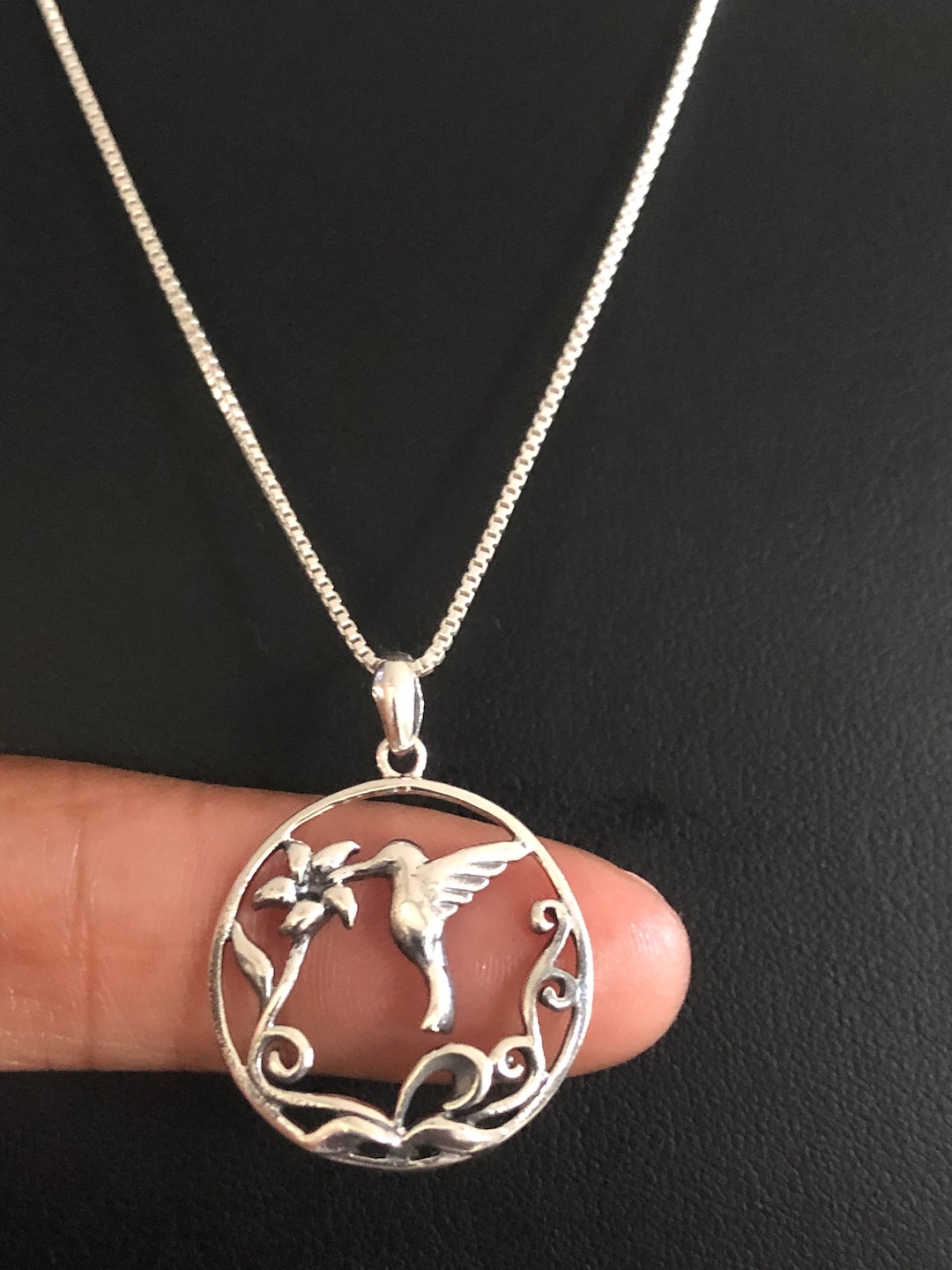 Hummingbird Flower Necklace, Sterling Silver Hummingbird Flower Pendant ...