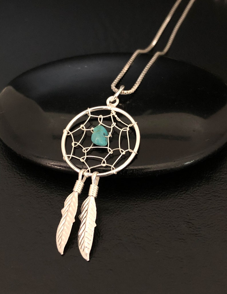 Dream Catcher Necklace Sterling Silver Feather Necklace - Etsy