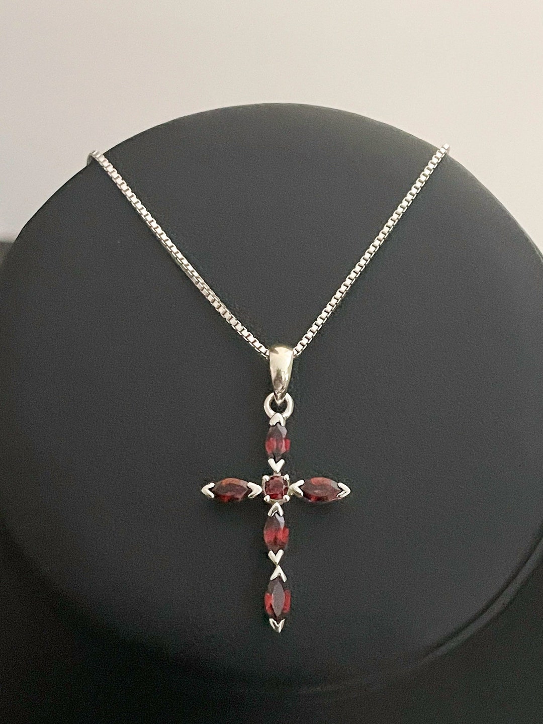 Natural Garnet Cross Necklace, Sterling Silver Garnet Cross Pendant ...