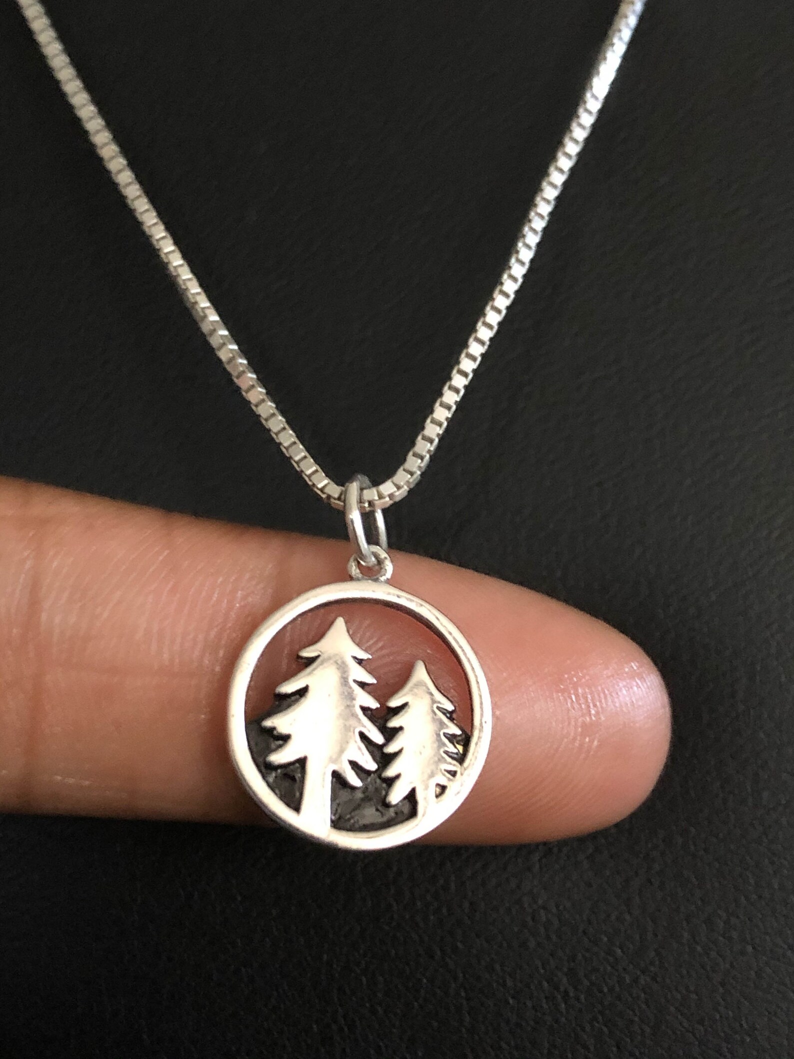 Pine Tree Necklace, Sterling Silver Pine Tree Pendant, Mountain Range ...