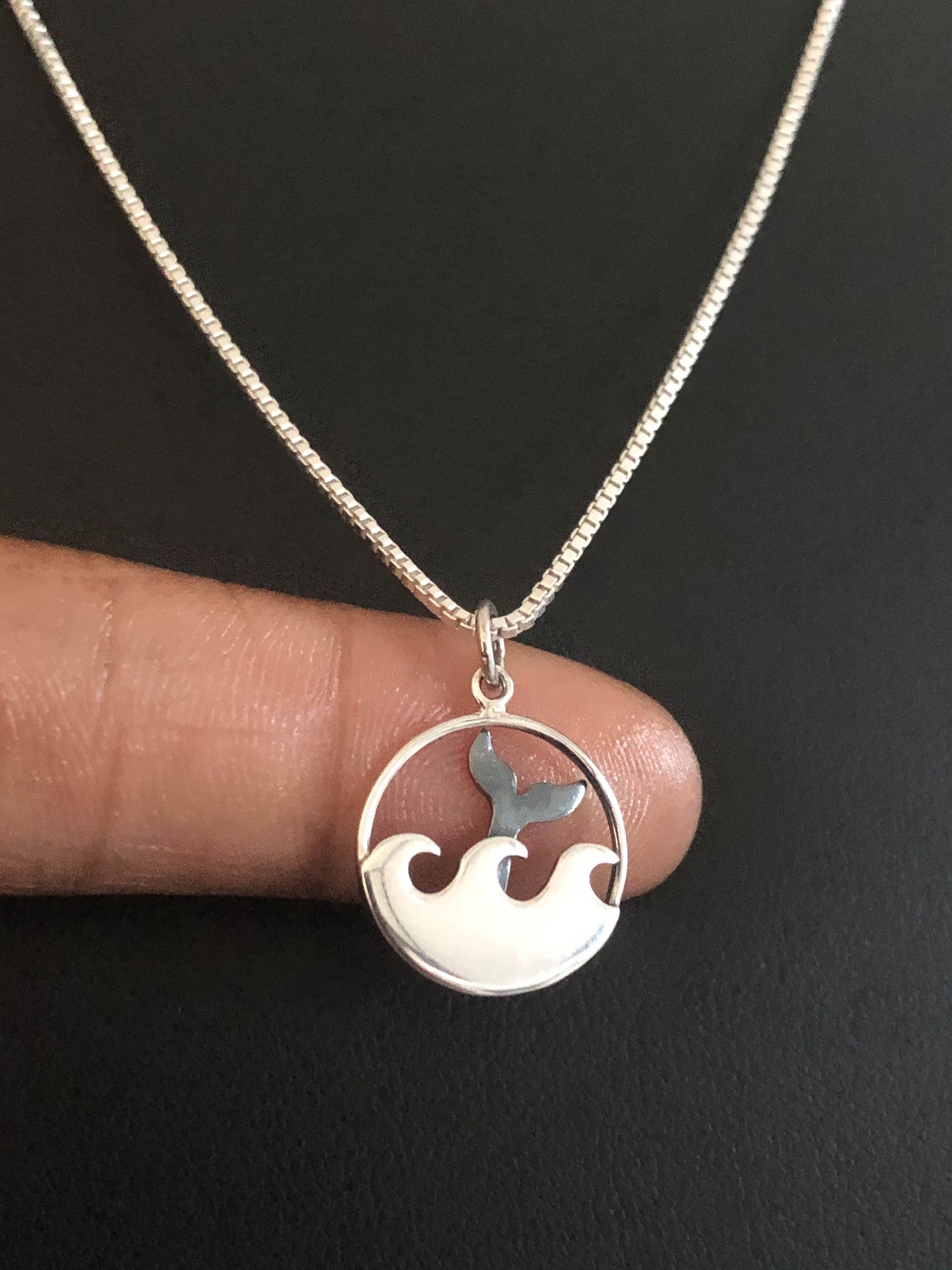 Wave Necklace, Sterling Silver Wave Pendant, Ocean Wave Charm, Nautical ...