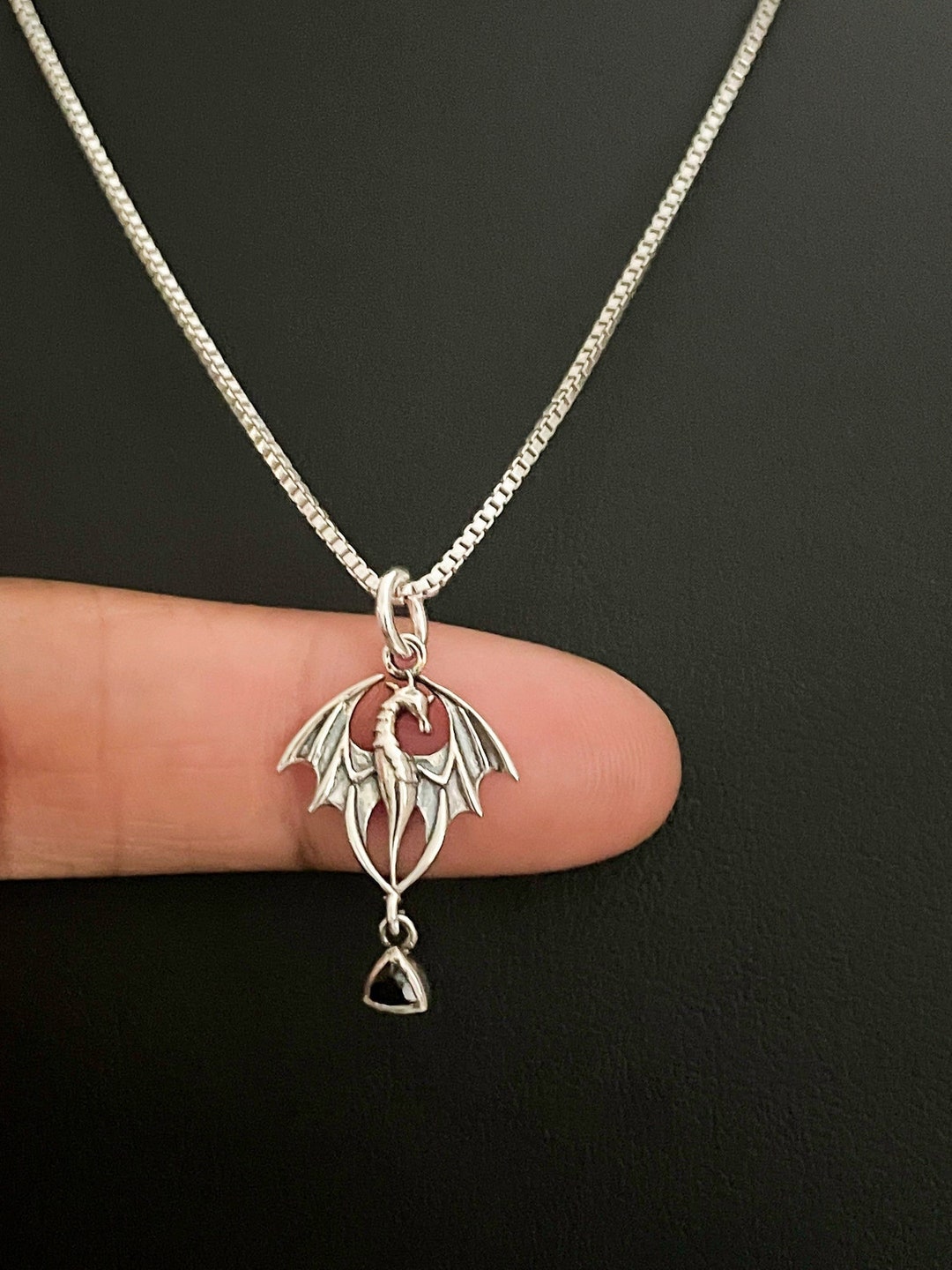 Natural Black Spinel Dragon Necklace, Sterling Silver Dragon Black ...